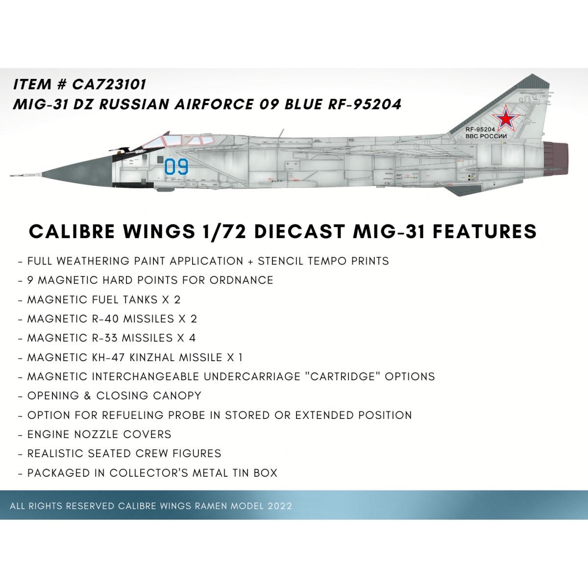 Mikoyan 1/72 MIG-31 DZ Foxhound Russian Air Force Blue 09